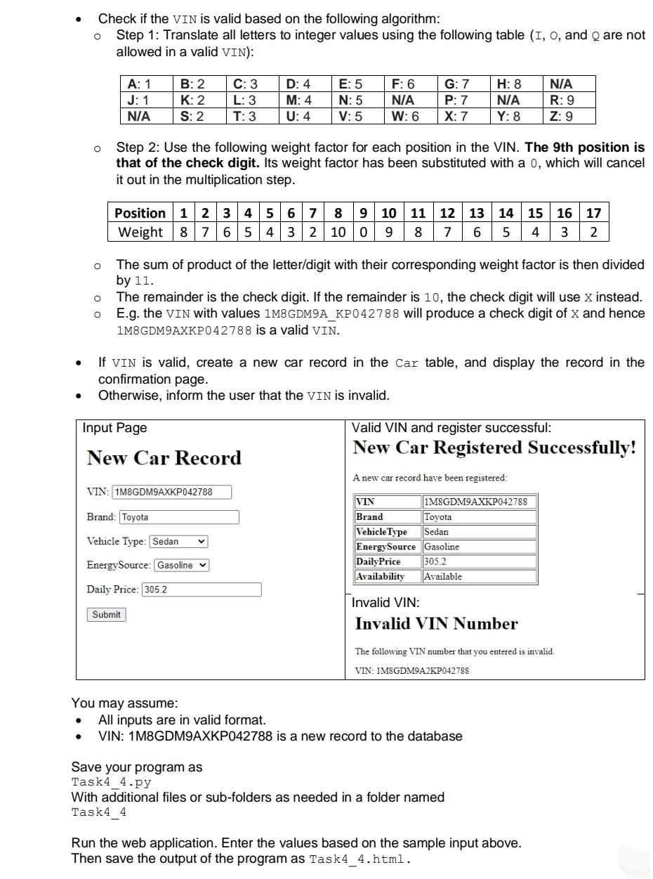 Solved - Check if the VIN is valid based on the following | Chegg.com