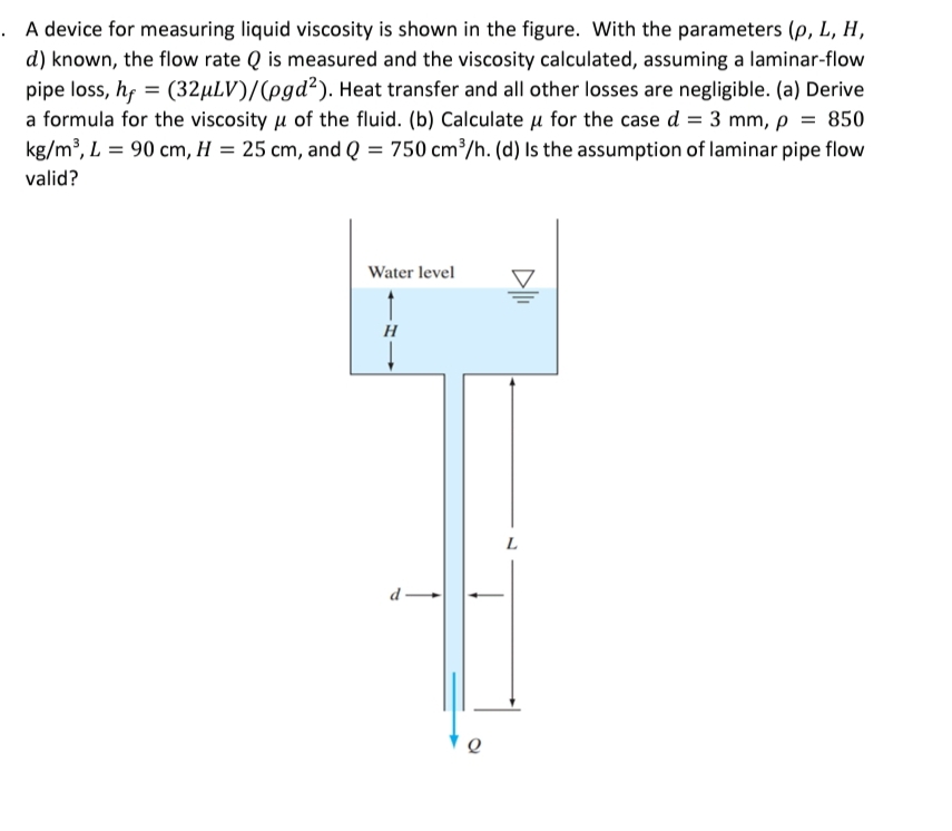 Solved A device for measuring liquid viscosity is shown in | Chegg.com