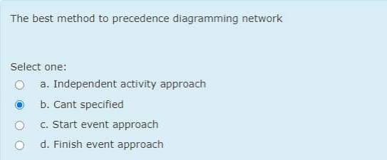 Solved The best method to precedence diagramming | Chegg.com