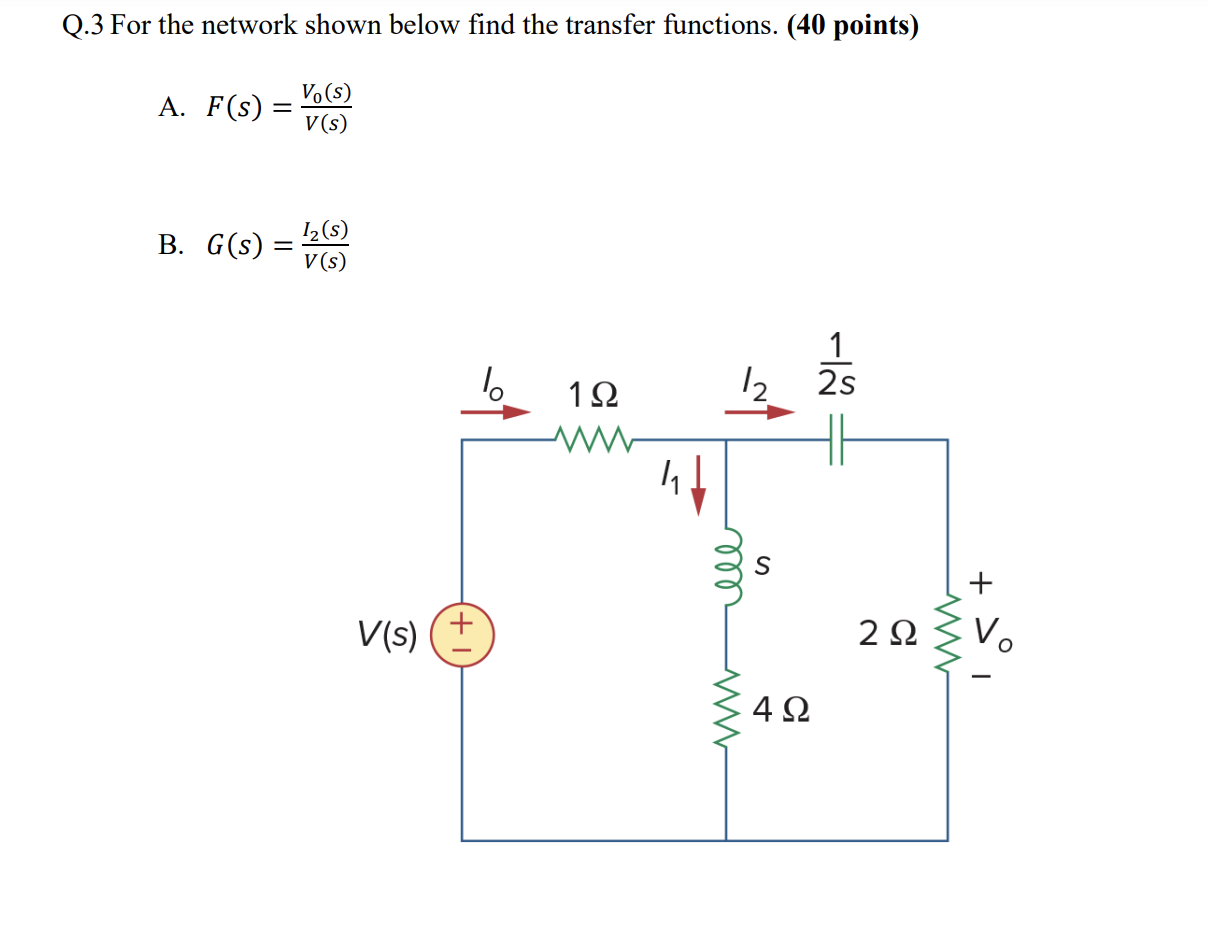 Solved For the network shown below find the transfer | Chegg.com