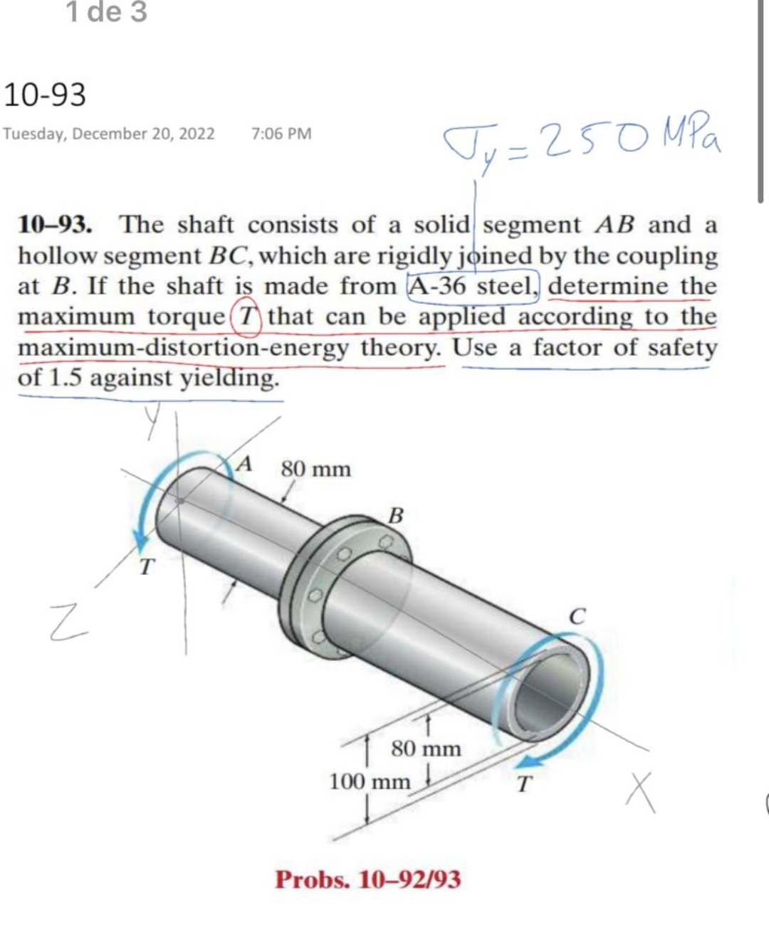 Solved 10-93. The shaft consists of a solid segment AB and a | Chegg.com