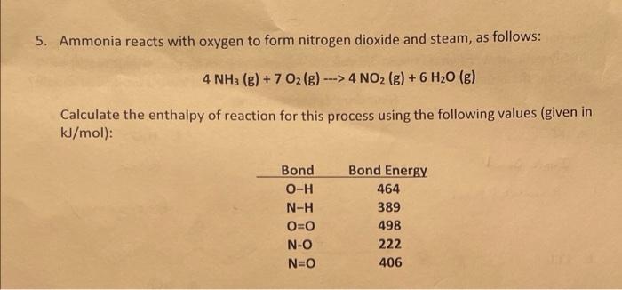 Solved 5. Ammonia reacts with oxygen to form nitrogen | Chegg.com