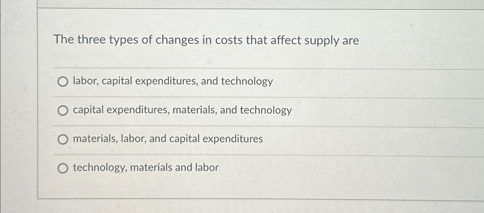 Solved The three types of changes in costs that affect | Chegg.com