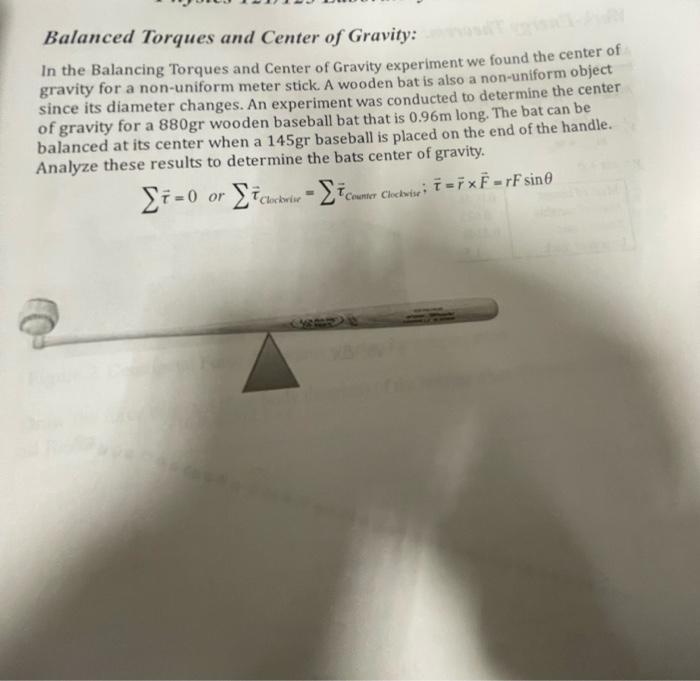 Solved Balanced Torques and Center of Gravity: In the | Chegg.com