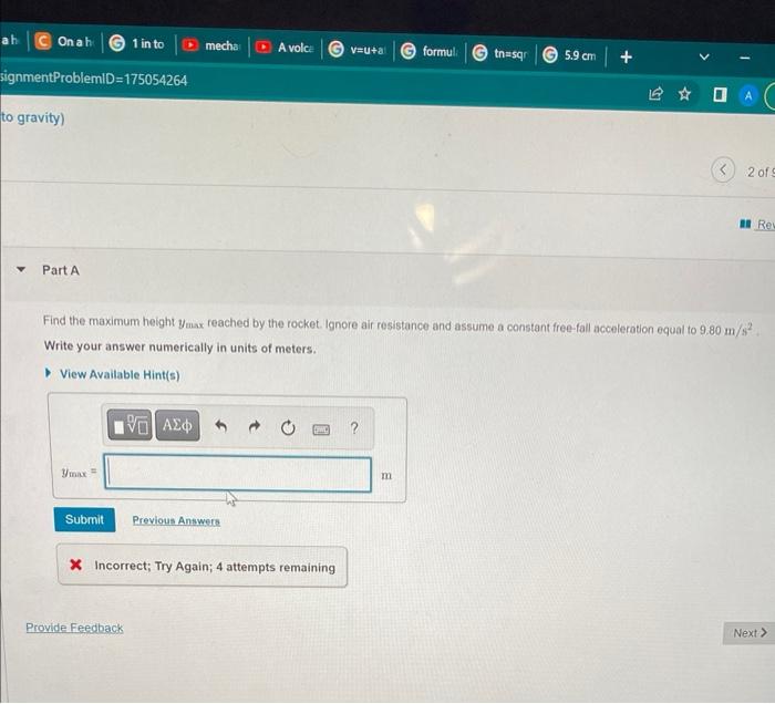 Solved A rocket, initially at rest on the ground, | Chegg.com