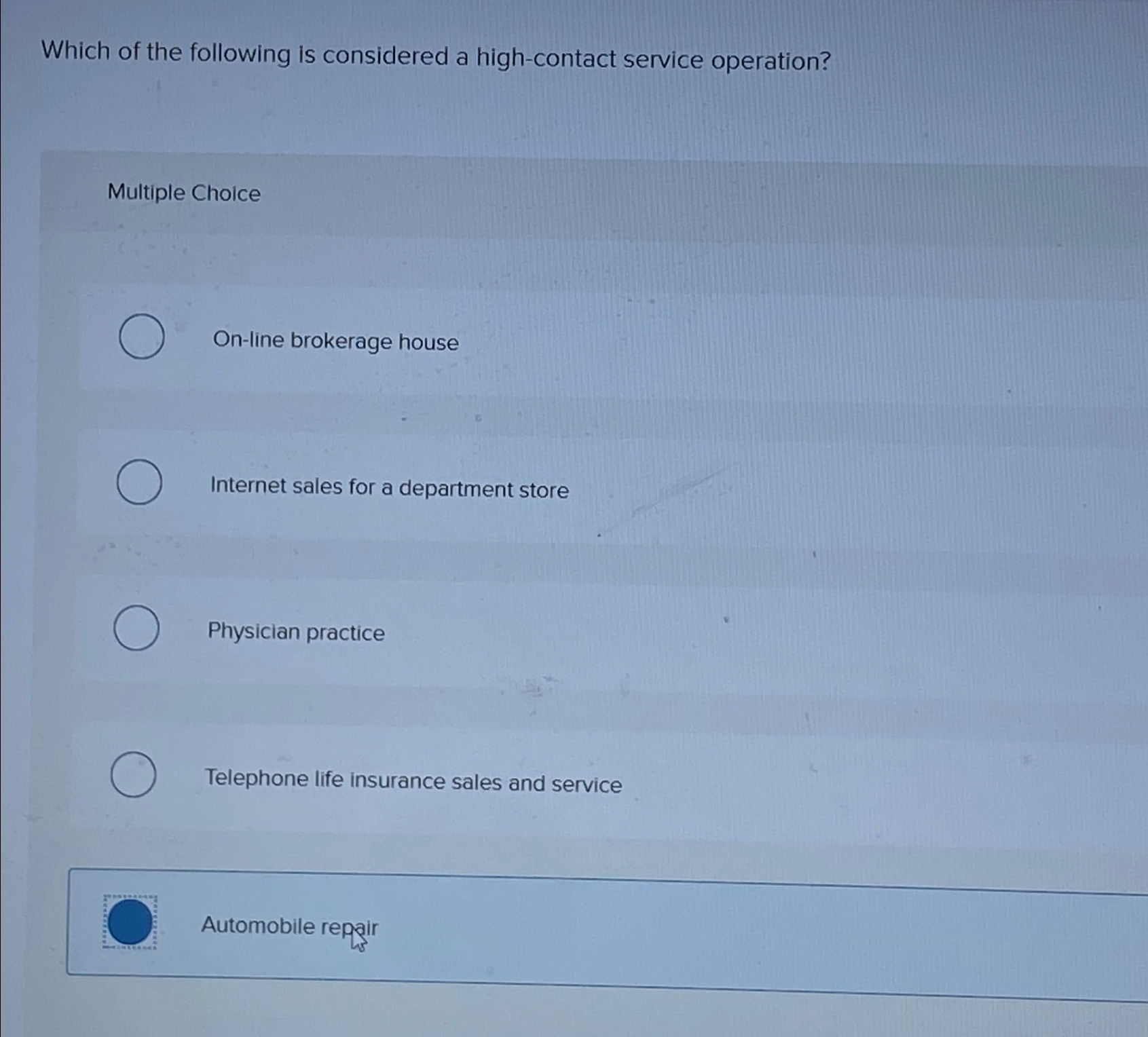 Solved Which of the following is considered a high-contact | Chegg.com