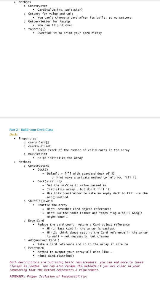 CSE205 - Assignment 2 Cards & Deck - 50pts Topics: • | Chegg.com