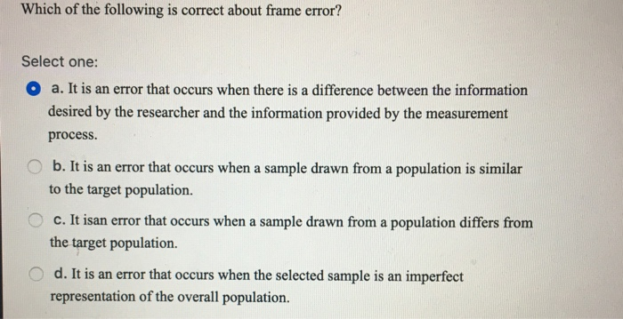 Solved Which of the following is correct about frame error? | Chegg.com
