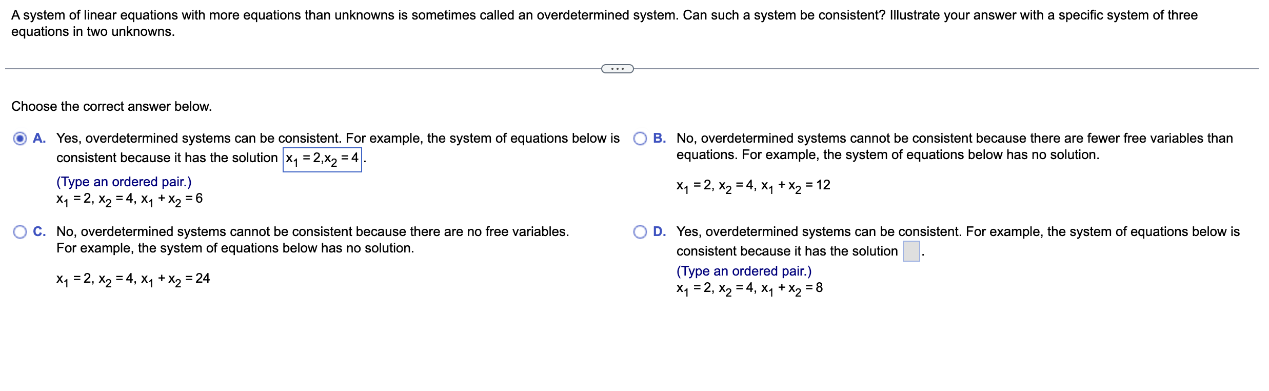 Solved A system of ﻿linear equations with more equations | Chegg.com