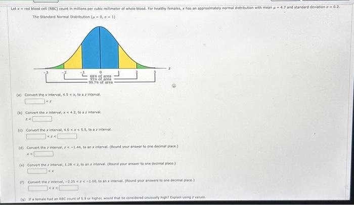 Solved Let x = red blood cell (RBC) count in millions per | Chegg.com