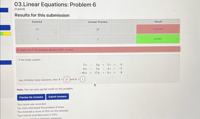 Solved 03.Linear Equations: Problem 6 (1 point) Results for | Chegg.com