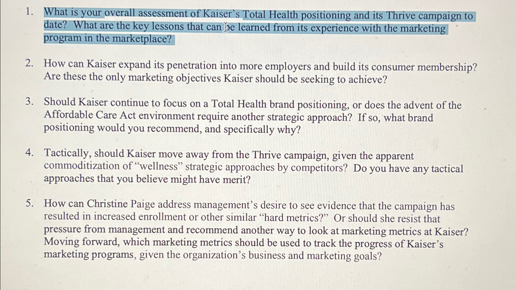 Solved What is your overall assessment of Kaiser's Total | Chegg.com