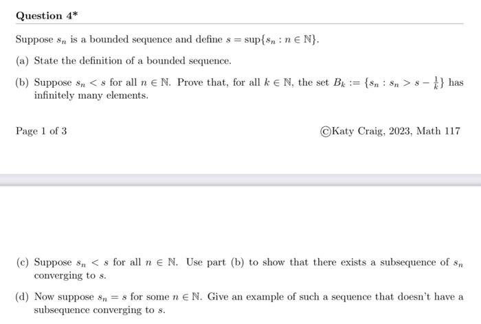 Suppose sn is a bounded sequence and define | Chegg.com