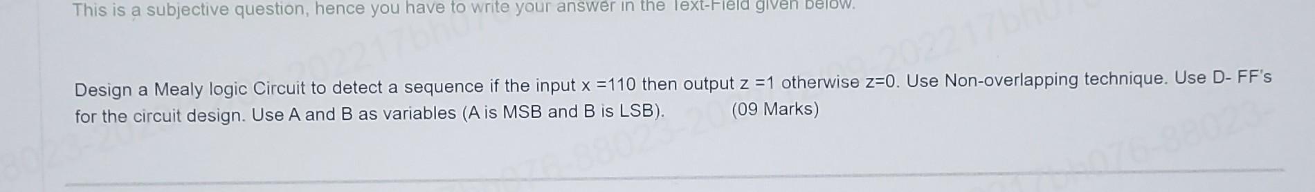 Design A Mealy Logic Circuit To Detect A Sequence If