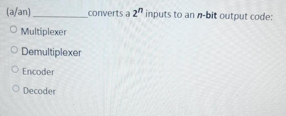 Solved (a/an) converts a 2" inputs to an n-bit output code: | Chegg.com