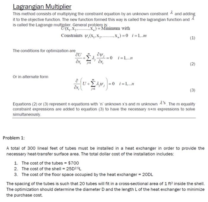 Solved Lagrangian Multiplier This method consists of | Chegg.com