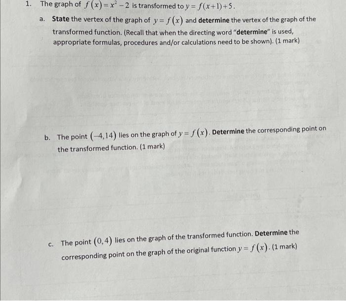 Solved The graph of f(x)=x2−2 is transformed to y=f(x+1)+5. | Chegg.com