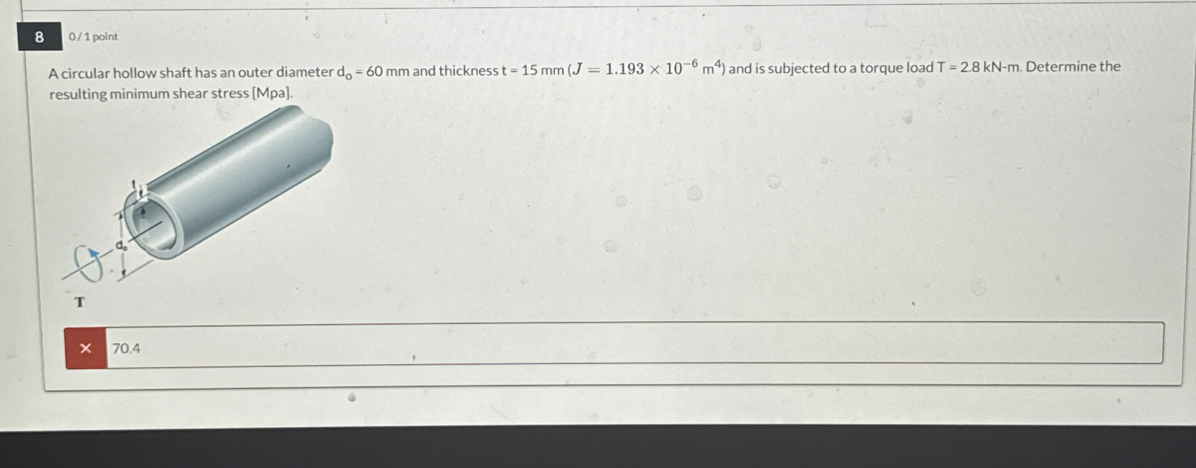 Solved 80/1 ﻿pointA circular hollow shaft has an outer | Chegg.com