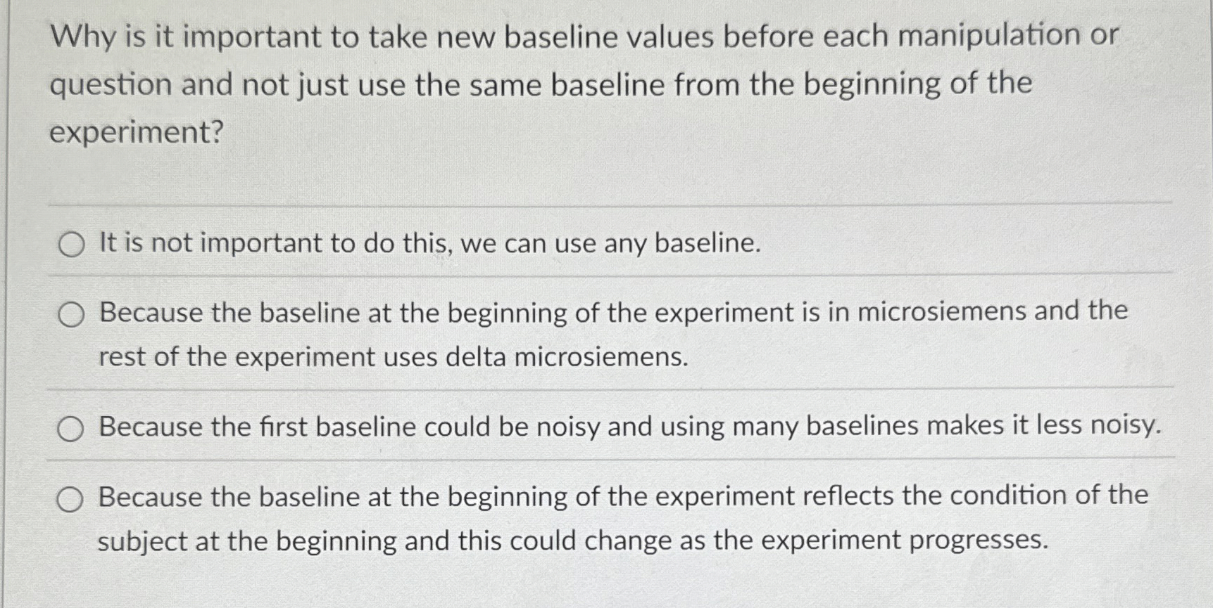 Solved Why is it important to take new baseline values | Chegg.com