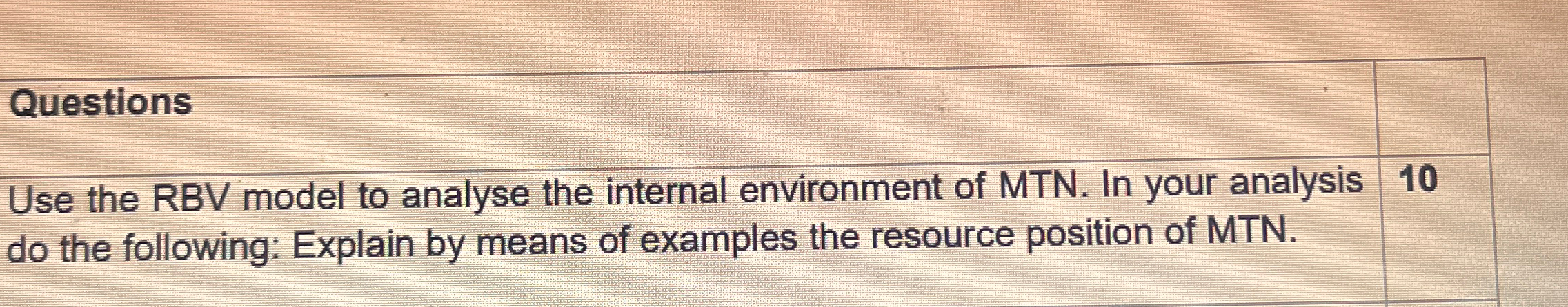 Solved QuestionsUse the RBV model to analyse the internal | Chegg.com