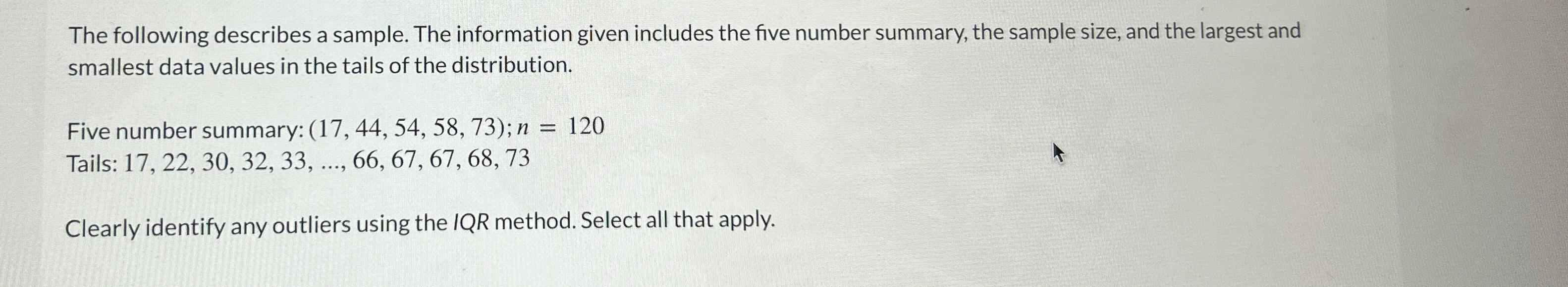 Solved The following describes a sample. The information | Chegg.com