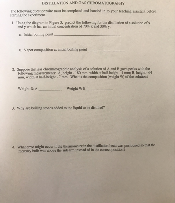 Solved DISTILLATION AND GAS CHROMATOGRAPHY The following | Chegg.com