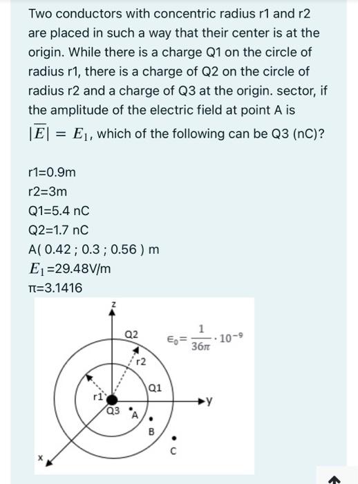 Solved Two conductors with concentric radius r1 and r2 are | Chegg.com