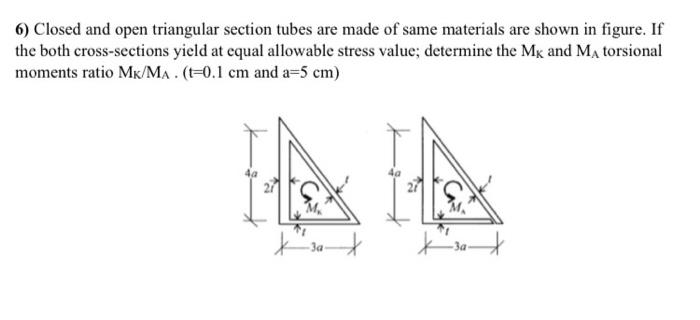 Solved 6) Closed and open triangular section tubes are made | Chegg.com