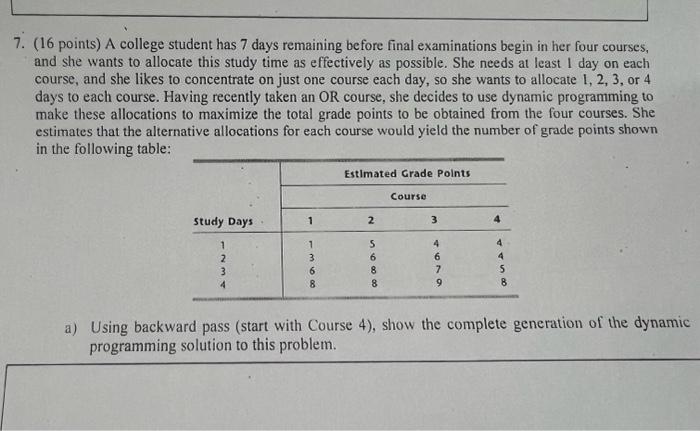 Solved 7. ( 16 points) A college student has 7 days | Chegg.com