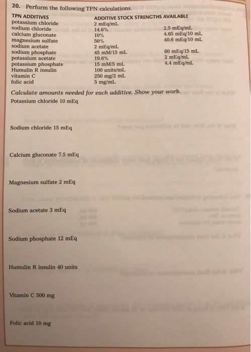 Solved 20 Perform The Following Tpn Calculations Tpn