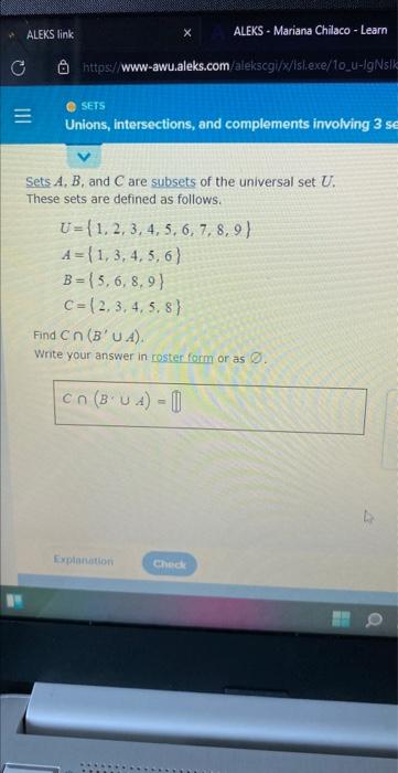 Solved Sets A,B, and C are subsets of the universal set U. | Chegg.com