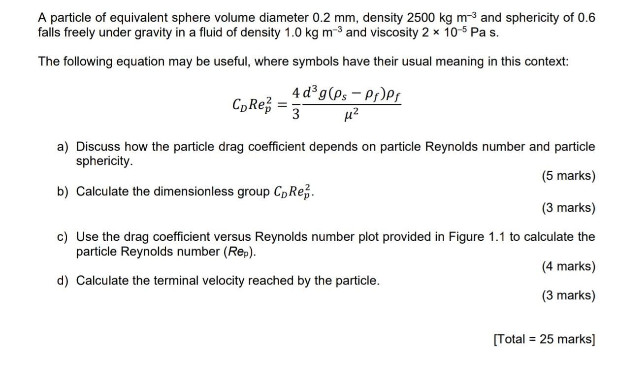 Solved A particle of equivalent sphere volume diameter 0.2 | Chegg.com