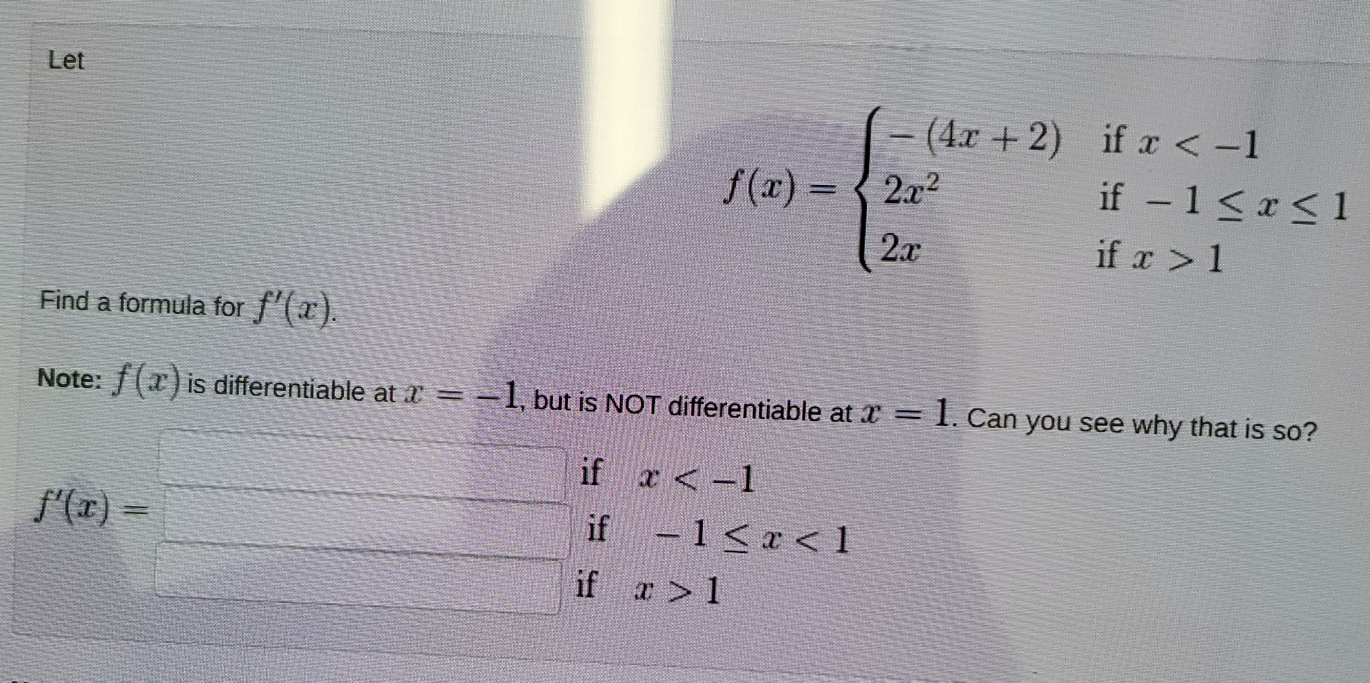 Solved Letf(x)={-(4x+2) if x 1Find a | Chegg.com