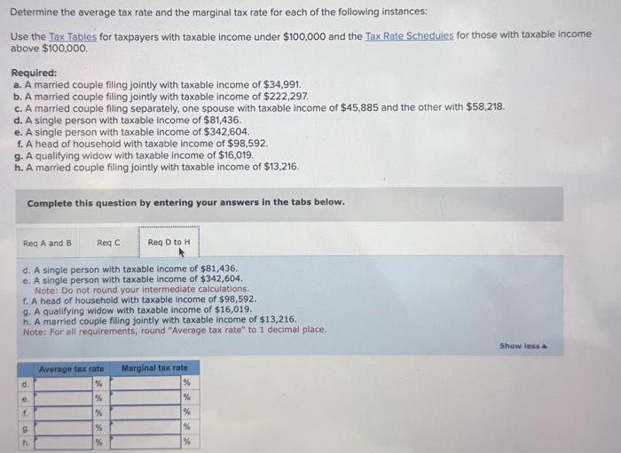 Determine the average tax rate and the marginal tax | Chegg.com