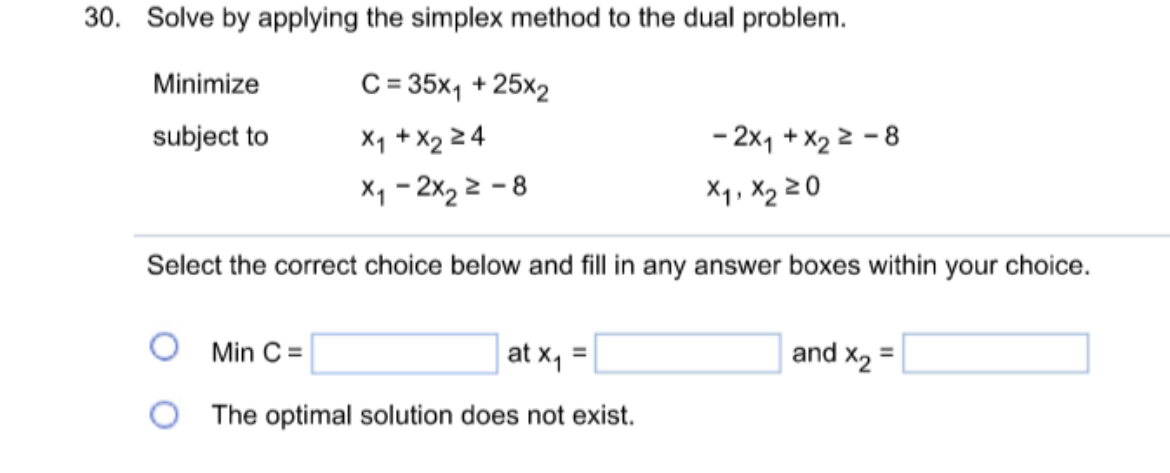 Solved Solve by applying the simplex method to the dual | Chegg.com