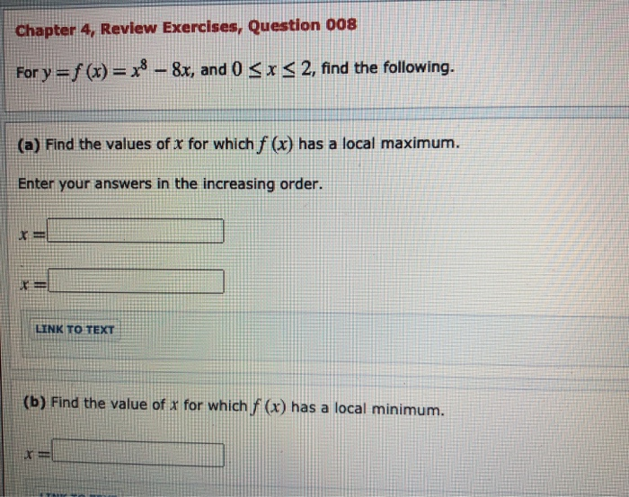Solved Chapter 4, Review Exercises, Question 008 For y=f(x) | Chegg.com