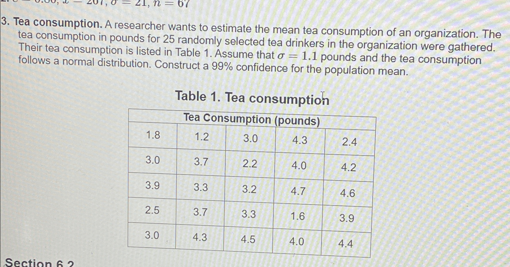 Solved Tea consumption. A researcher wants to estimate the | Chegg.com