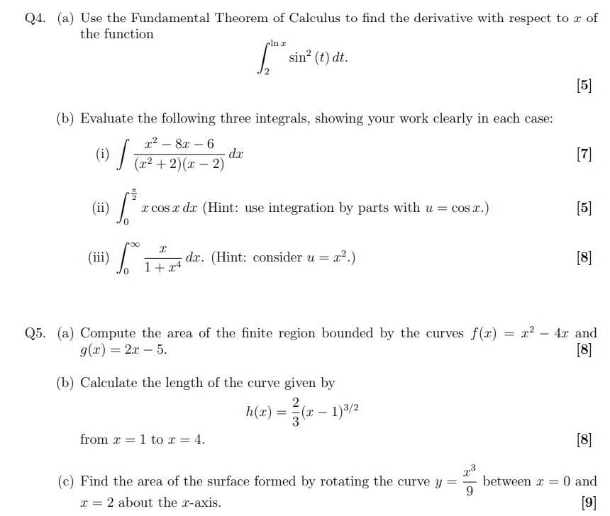 Solved Q4. (a) ﻿Use the Fundamental Theorem of Calculus to | Chegg.com