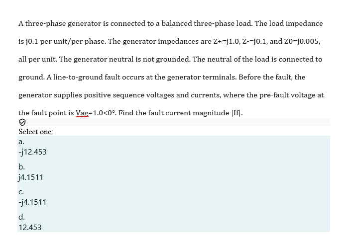 Solved A three-phase generator is connected to a balanced | Chegg.com