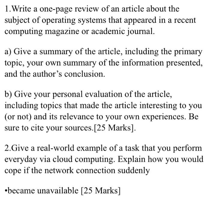 1.Write a one-page review of an article about the | Chegg.com