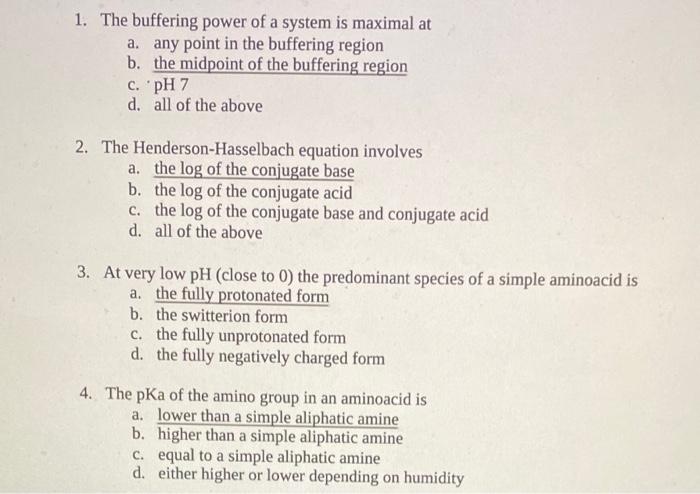 Solved 1. The buffering power of a system is maximal at a. | Chegg.com