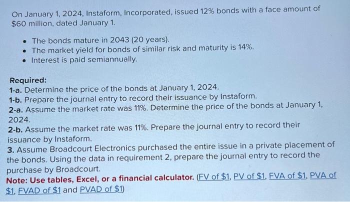 Solved On January 1,2024 , Instaform, Incorporated, issued | Chegg.com