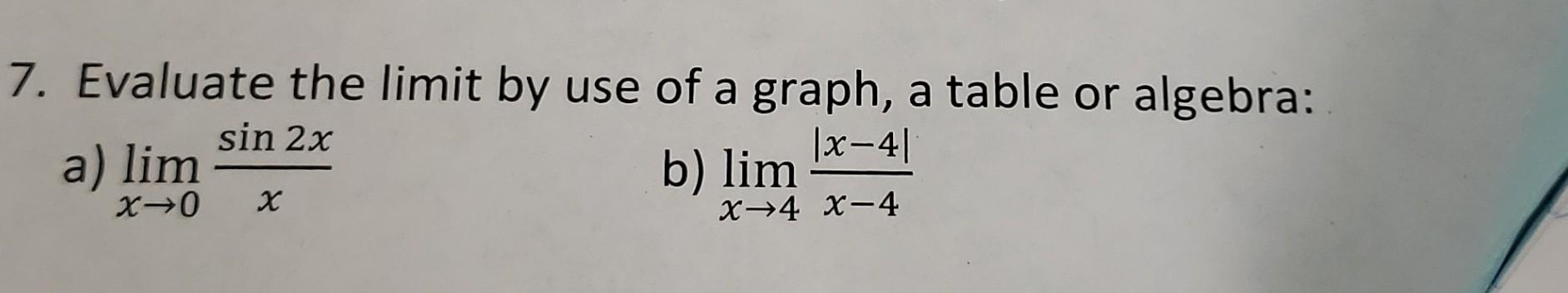 Solved Evaluate the limit by use of a graph, a table or | Chegg.com