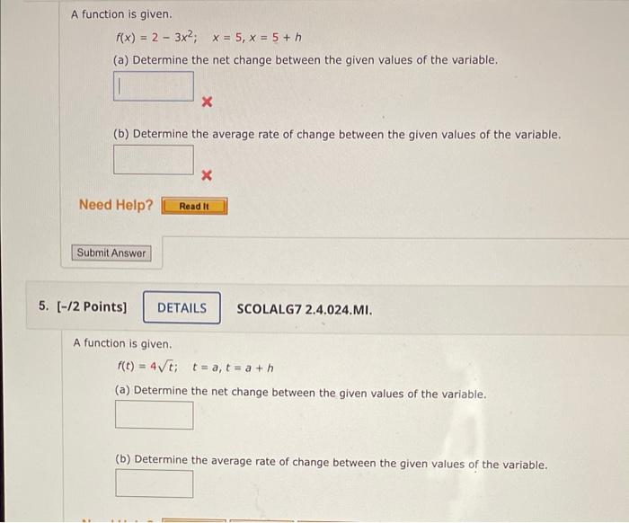 Solved A function is given. f(x)=2−3x2;x=5,x=5+h (a) | Chegg.com