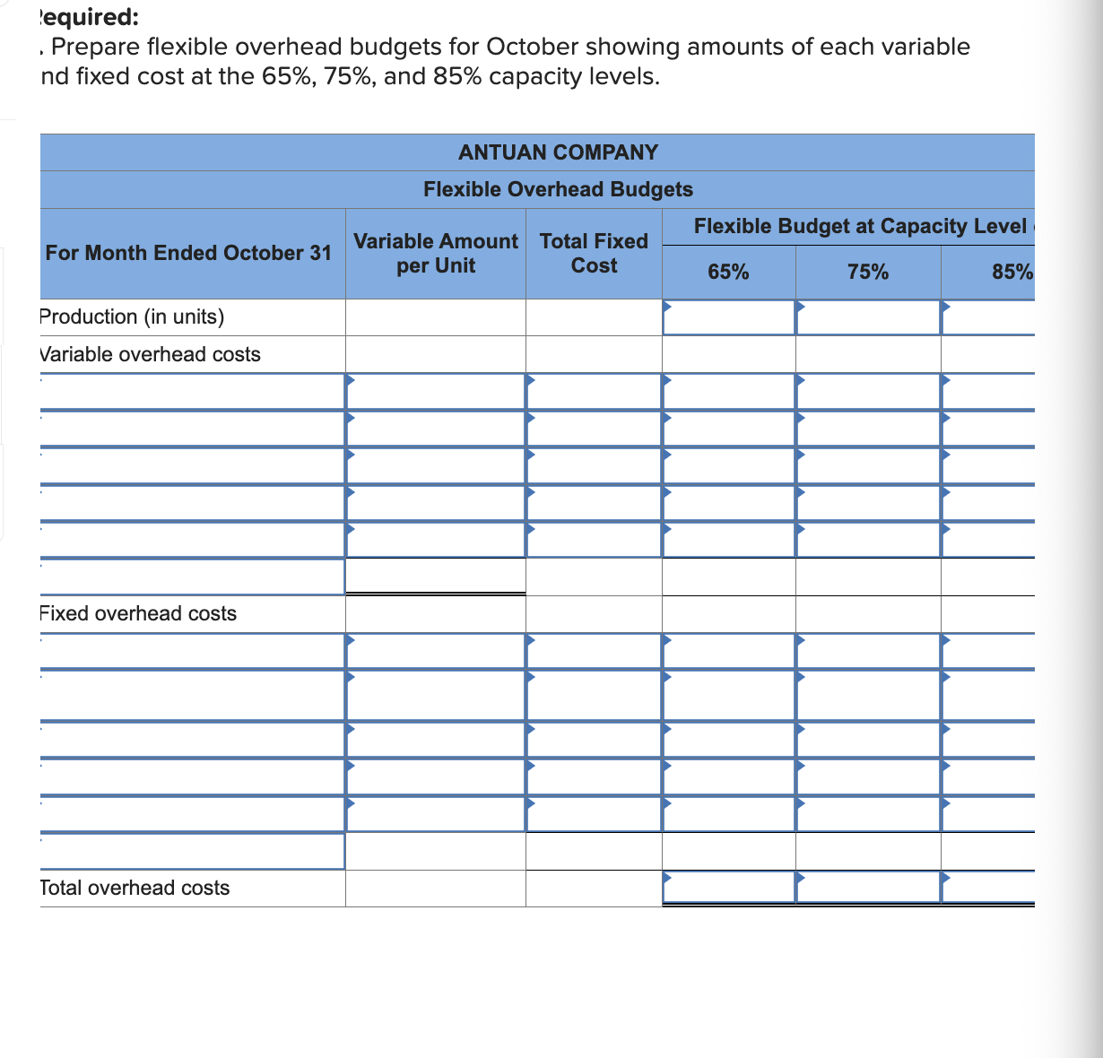Solved Antuan Company set the following standard costs per | Chegg.com