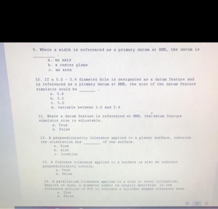 Solved 9. Where a vidth is referenced as a primary datum at | Chegg.com