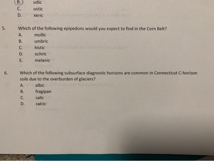 Solved udic ustic xeric Which of the following epipedons | Chegg.com