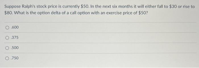 Solved Suppose Ralph's stock price is currently $50. In the | Chegg.com