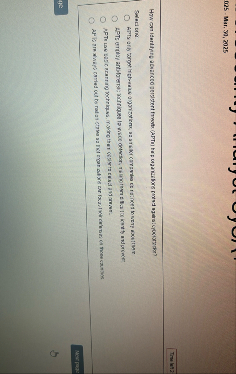Solved 025 - ﻿Mar. 30, 2025Time left 2How can identifying | Chegg.com