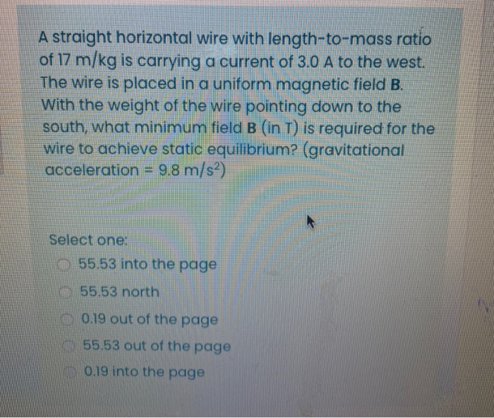 Solved A straight horizontal wire with length-to-mass ratio | Chegg.com